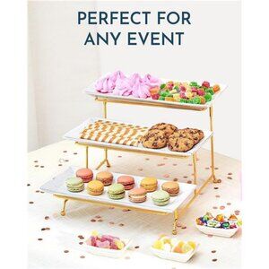Dining | 3 Tier Serving Tray Stand Sturdy Collapsible Gold Tiered Stand ...